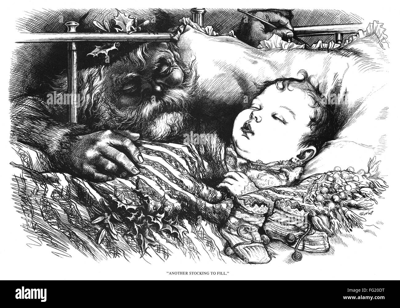 NAST: CHRISTMAS, 1880. /n'Another Stocking to Fill.' Wood engraving by ...