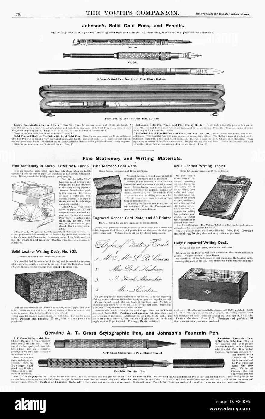 WRITING INSTRUMENTS, 1890. /nAmerican magazine advertisements for ...