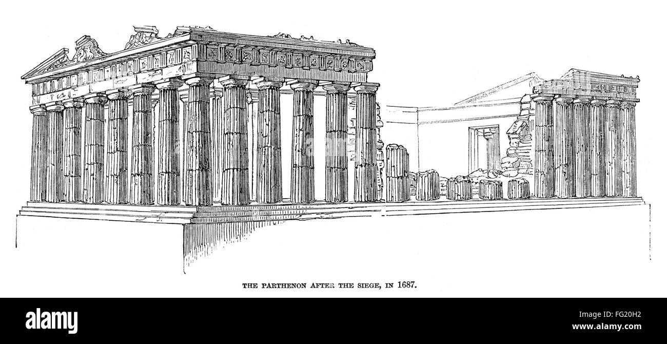 PARTHENON: RUINS. /nThe Parthenon in Athens, in ruins after the ...