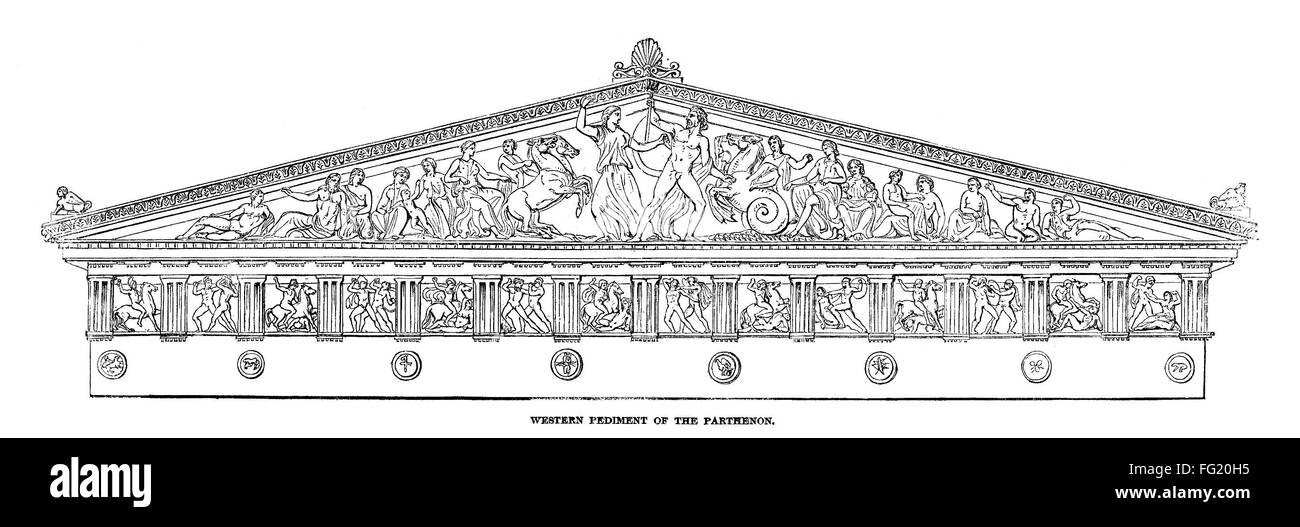 PARTHENON: WEST PEDIMENT. /nThe west pediment of the Parthenon. Engraving, British, 1846 Stock ...