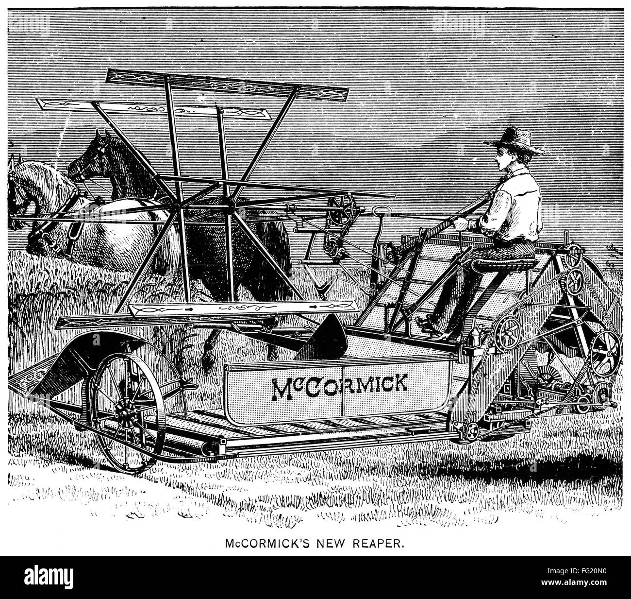 McCORMICK REAPER, 1887. /nAn American farmer harvesting grain with a ...