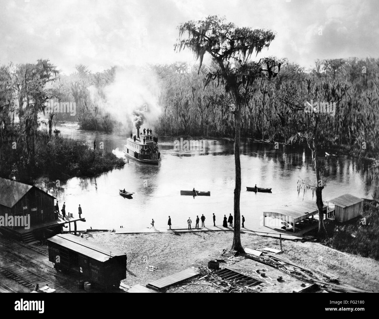FLORIDA: STEAMBOAT, 1886. /nA steamboat landing at the railroad station ...