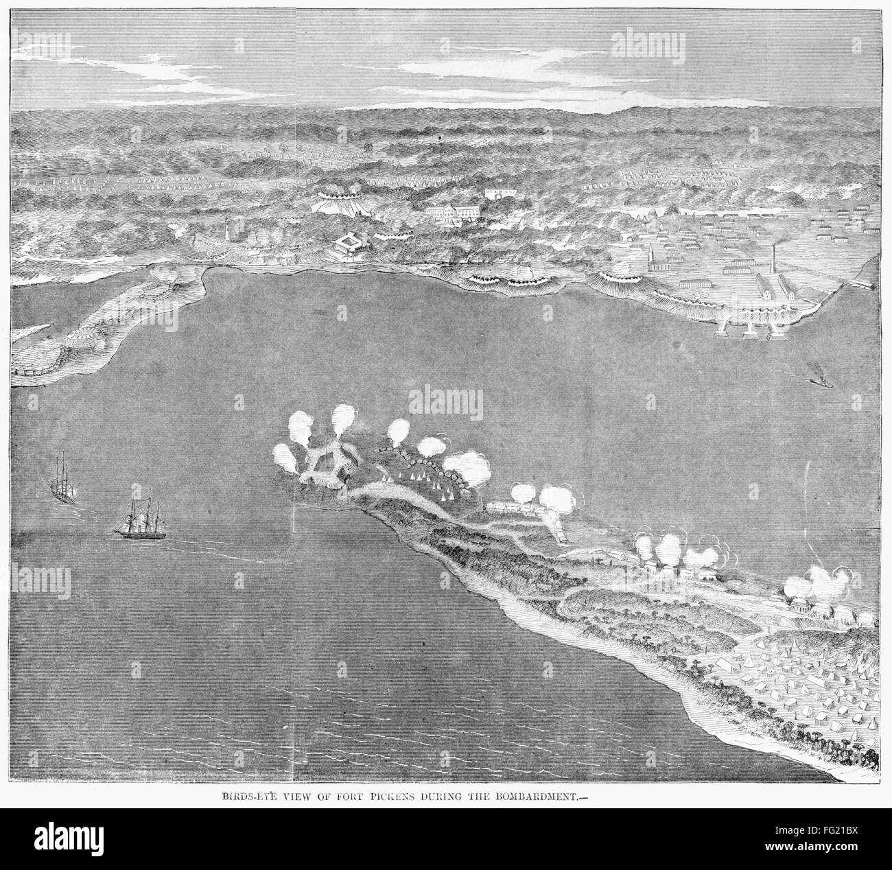 FORT PICKENS, 1861. /n'Birds-eye view of Fort Pickens during the ...
