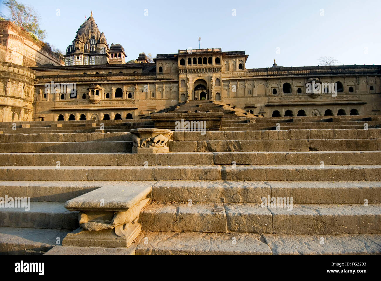 Maheshwar ghat temple fort and palace on bank of river Narmada , Madhya ...