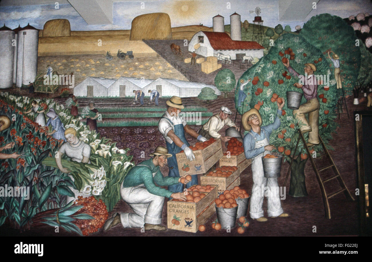 ALBRO: COIT TOWER MURAL. /nDetail of a mural by Maxine Albro, 1934, in ...