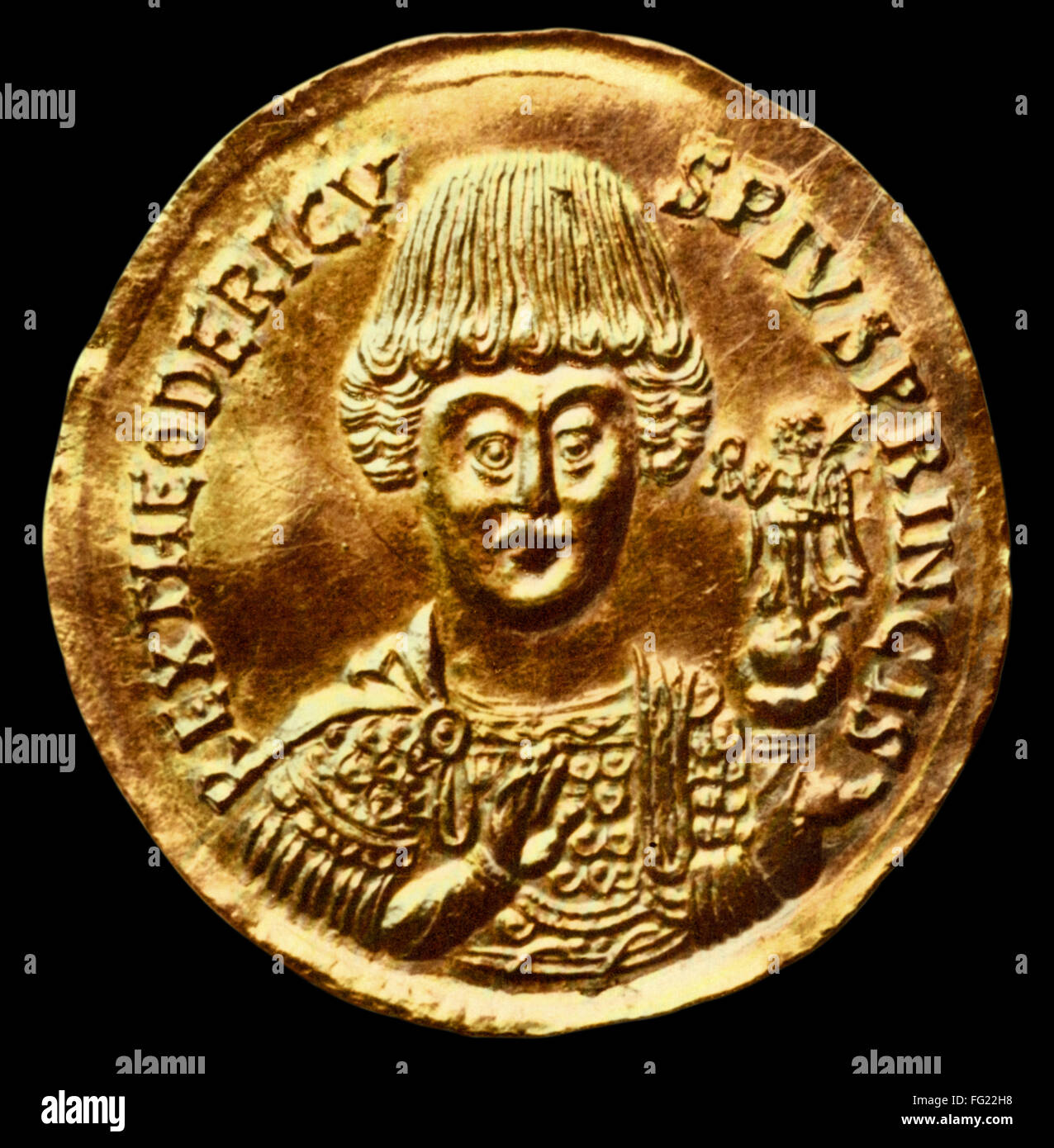 THEODORIC (c454-526). /nKing of the Ostrogoths. Contemporary gold ...