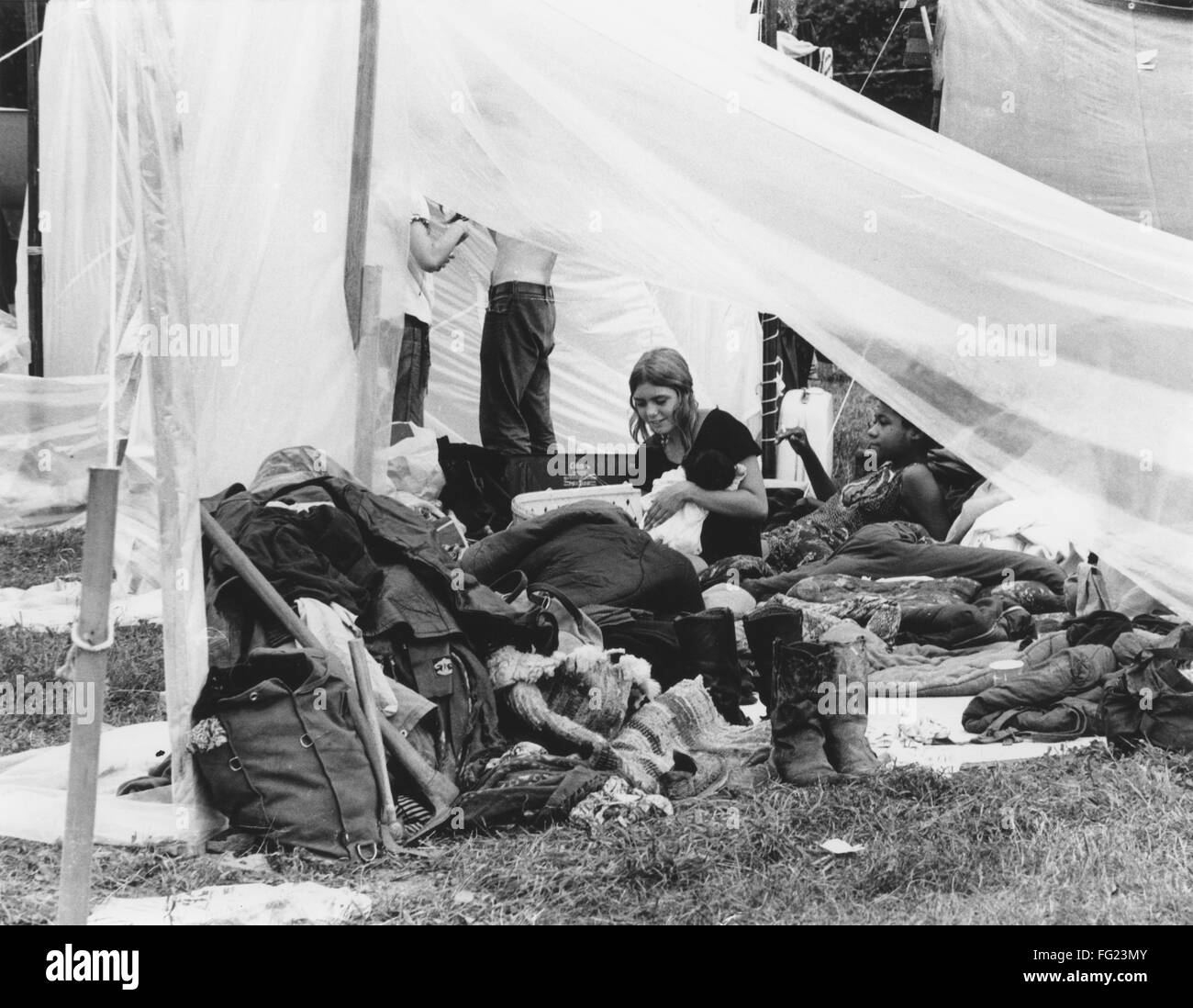 HIPPIE MOVEMENT, 1969. /nHippies relax in their tent at the Woodstock ...