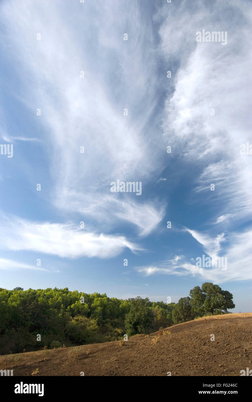 Landscape of brown earth and beautiful dark blue sky with white clouds ...
