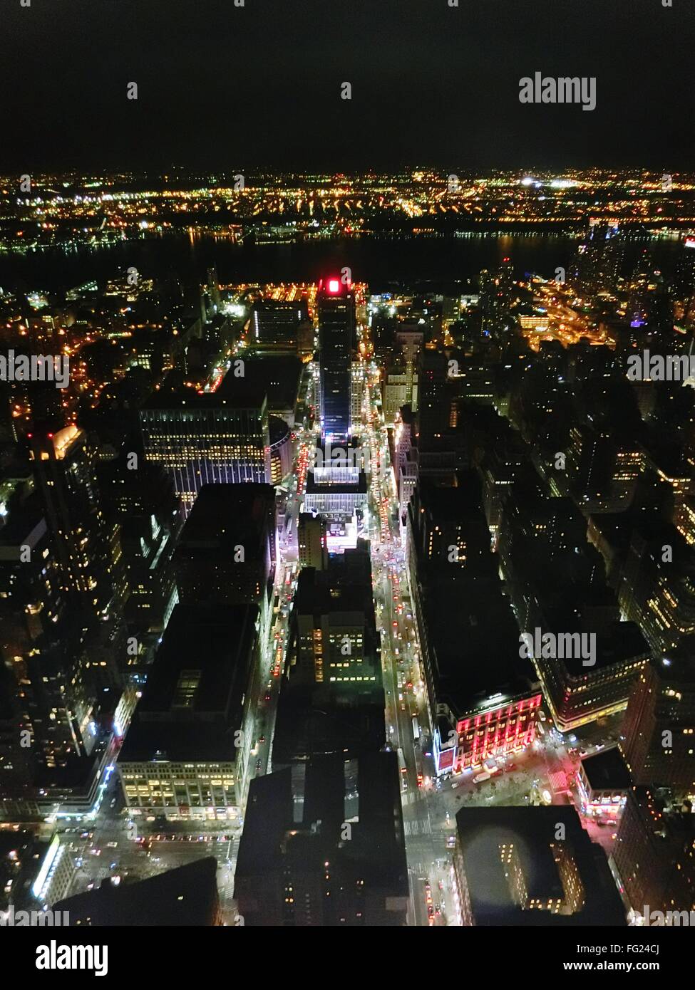 Aerial view of buildings illuminated at night hi-res stock photography ...