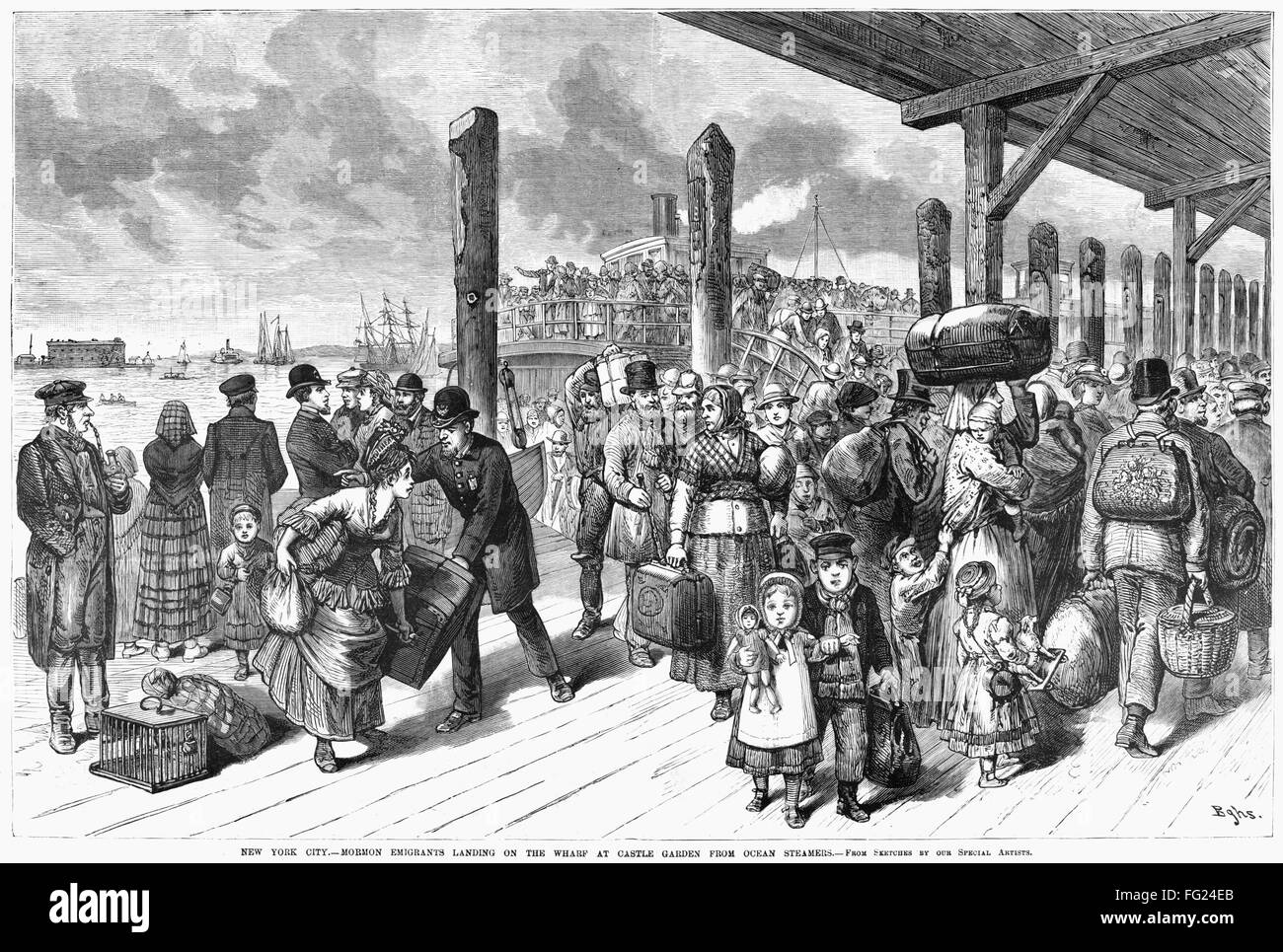 MORMON IMMIGRANTS, 1878. /nMormon emigrants landing on the wharf at ...