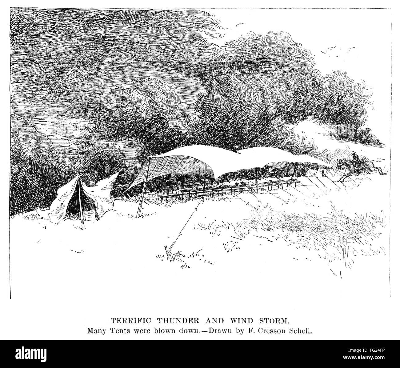 HOMESTEAD STRIKE, 1892. /nThunderstorm blowing tents over at the ...