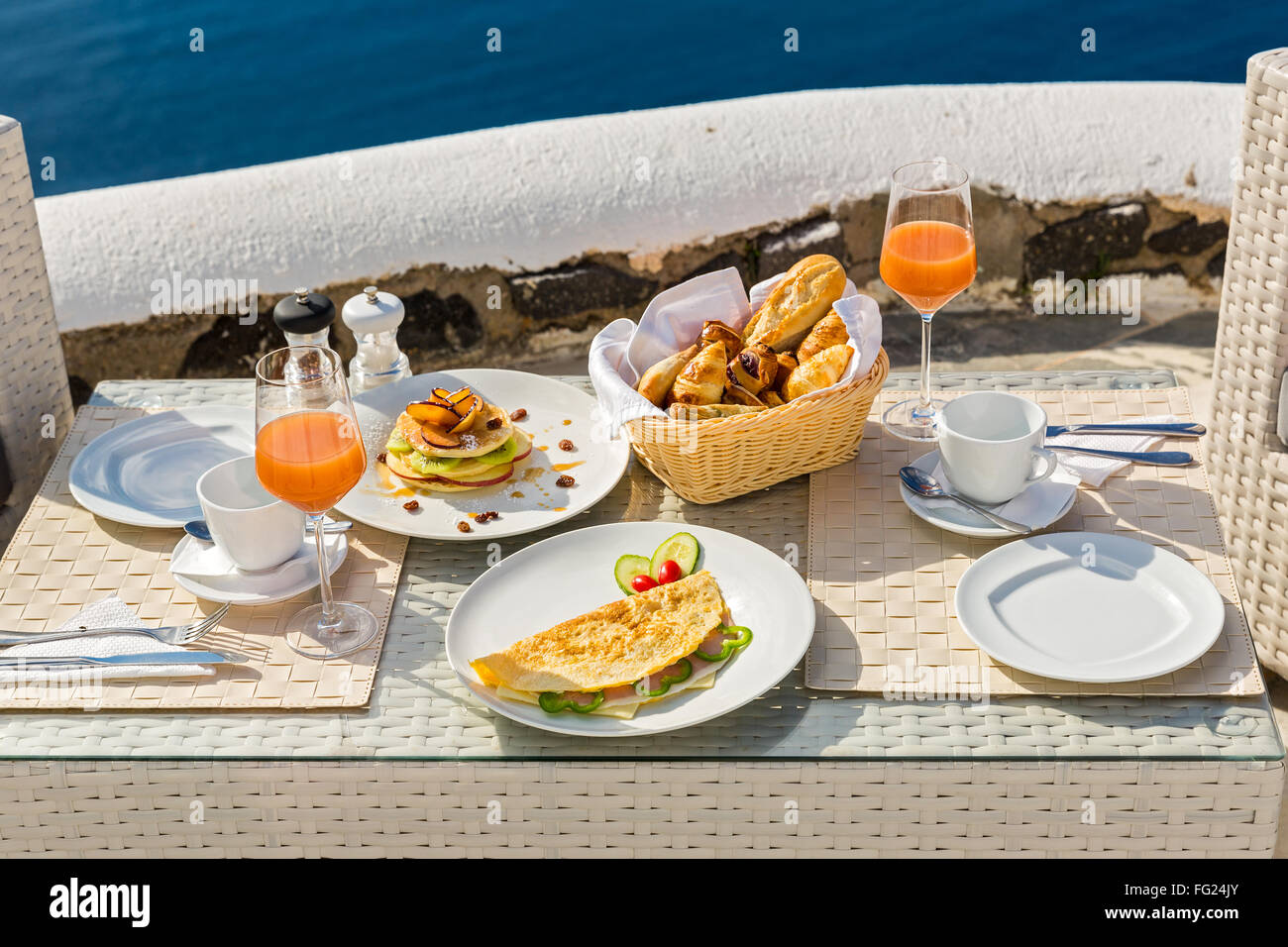 Fresh Breakfast in a beautiful location with sea views Stock Photo - Alamy