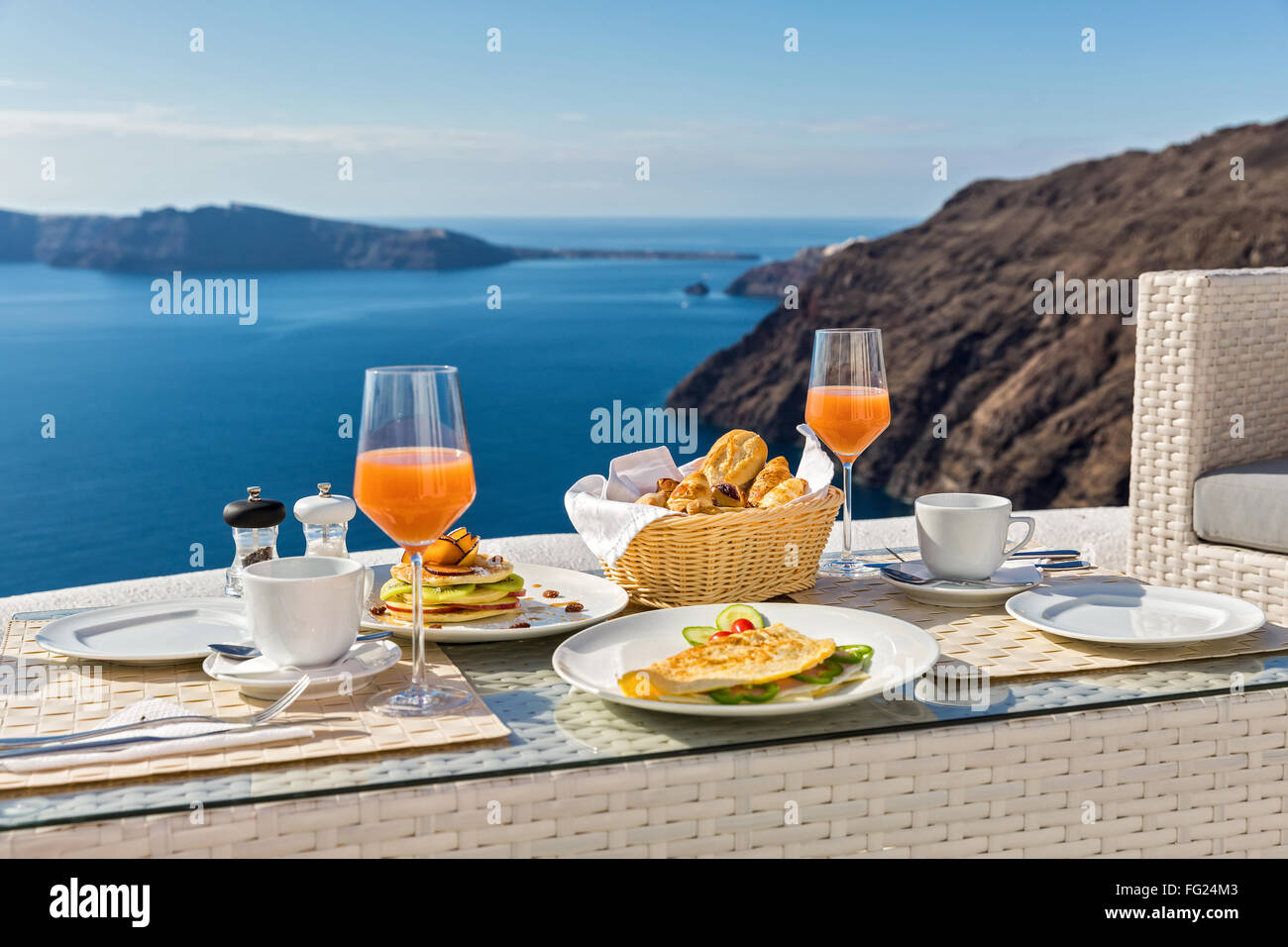 Fresh Breakfast in a beautiful location with sea views Stock Photo - Alamy