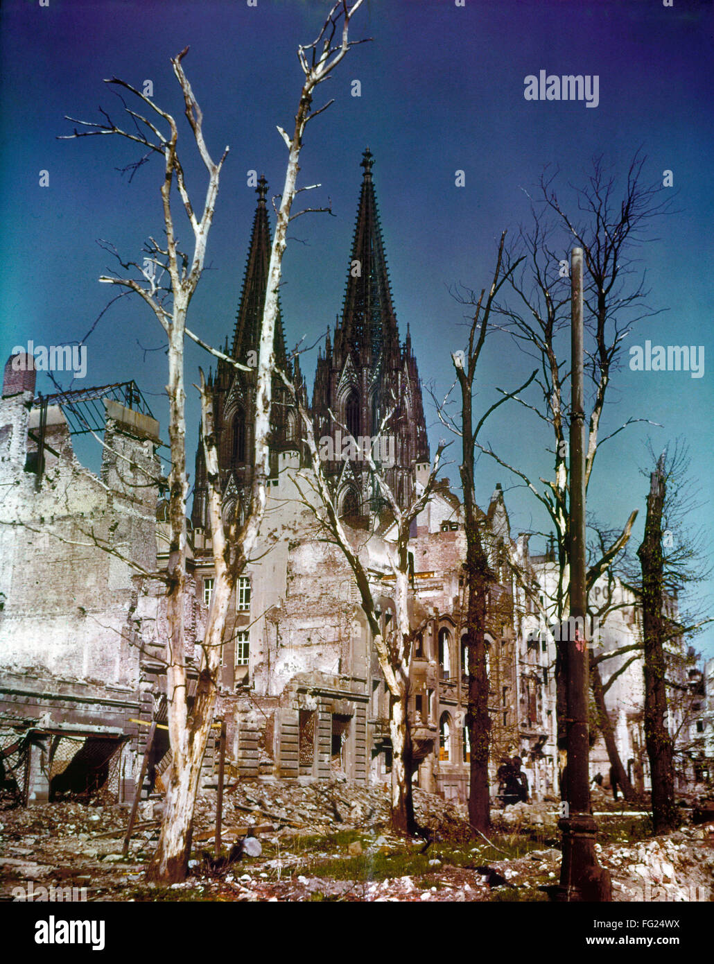WWII: COLOGNE, c1945. /nDamaged buildings and the Cologne Cathedral in ...