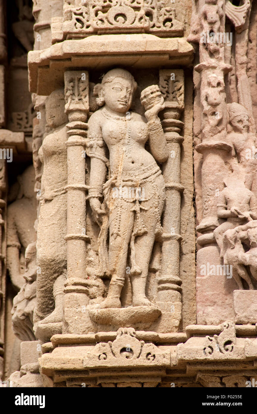 Sculptures on the wall of sun temple at modhera ; Mehsana ; Gujarat ...