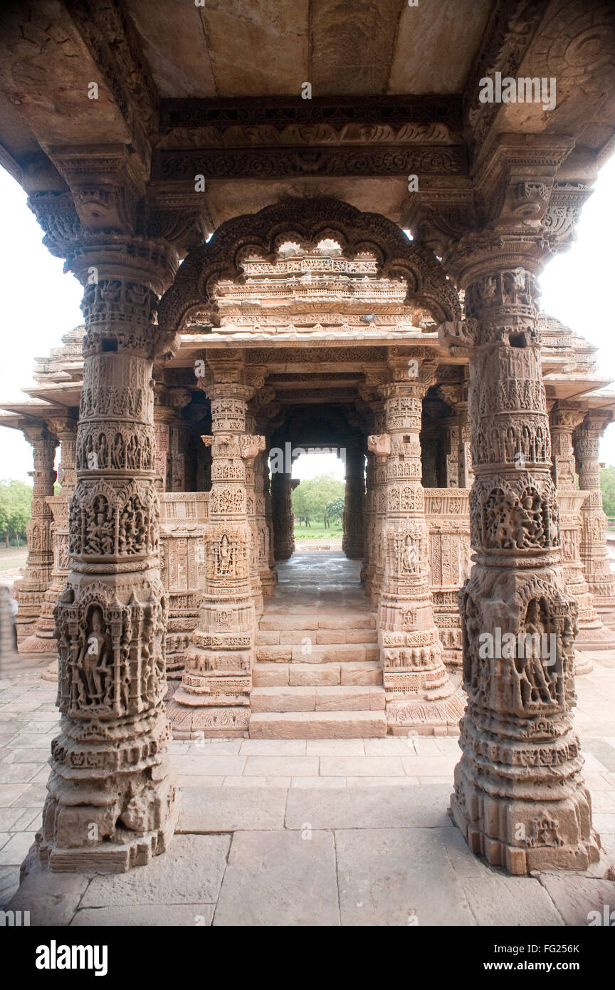 Interior of mandapa and garbhagriha of sun temple at modhera ; Mehsana ...