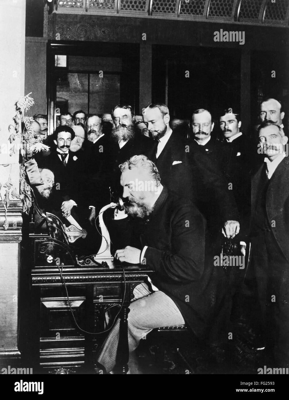 ALEXANDER GRAHAM BELL. /nBell at the New York end of the first long ...
