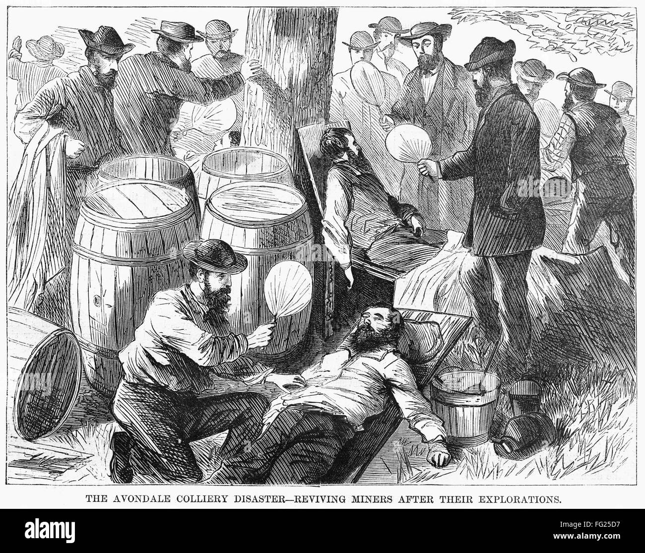 AVONDALE MINING DISASTER. /n'Reviving miners after their explorations ...