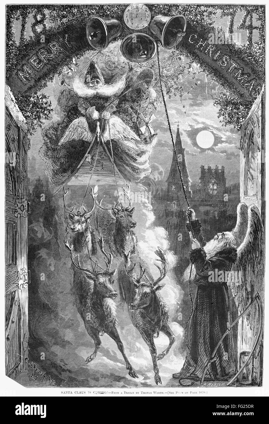 CHRISTMAS, 1874. /n'Santa Claus is coming!' Engraving from a design by ...