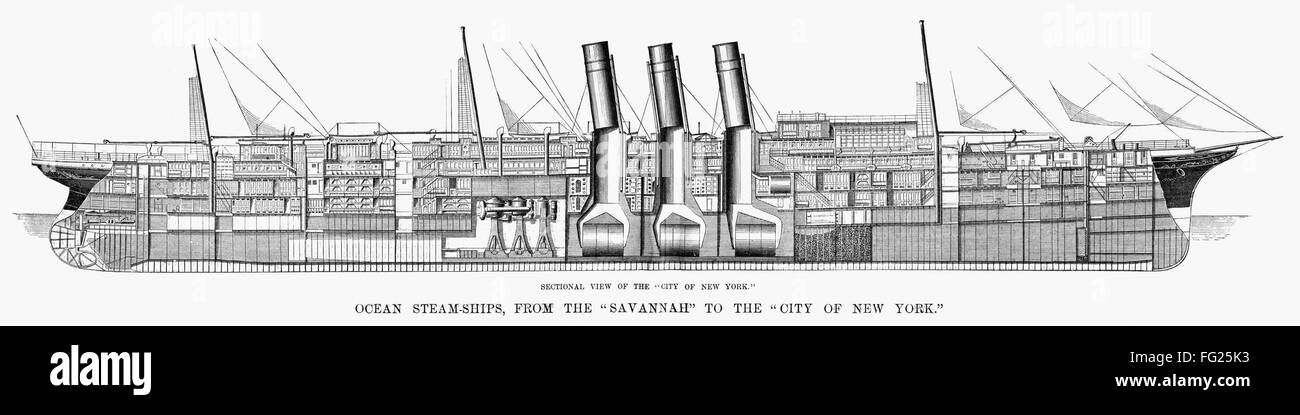 STEAMSHIP: CITY OF NEW YORK. /nCross-section view of Inman Line's 'City ...