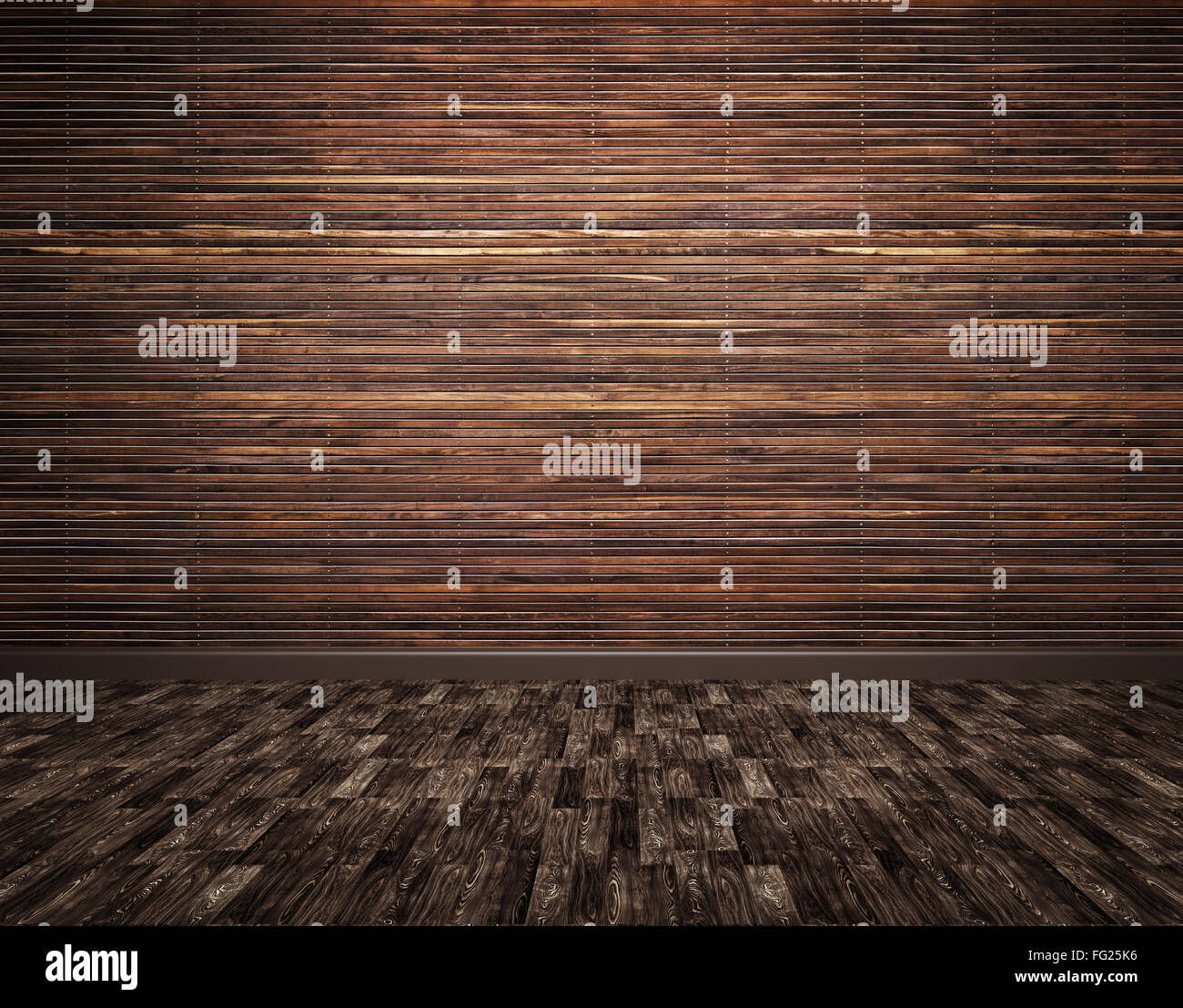 Interior of a room with wooden planks wall and parquet floor background ...