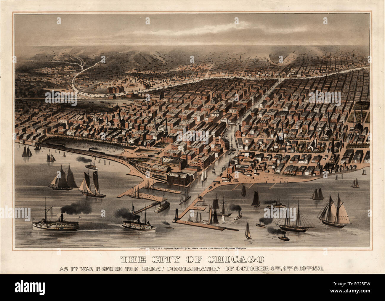MAP: CHICAGO, 1872. /n'The City of Chicago as it was before the great ...