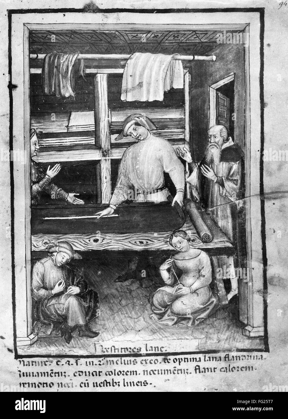 CLOTH MERCHANT. /nFrench manuscript illumination Stock Photo - Alamy