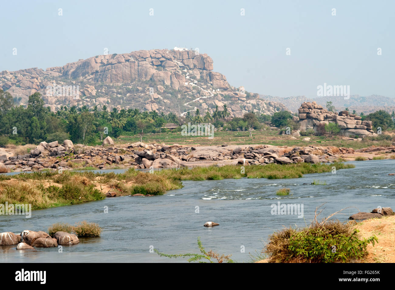 Anjani hill ; Tungabhadhra river ; Hampi ; Karnataka ; India ; Indian ...