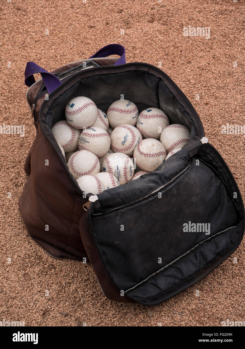 Bag of balls in the bullpin, Maryvale Baseball Park, Phoenix, Arizona ...