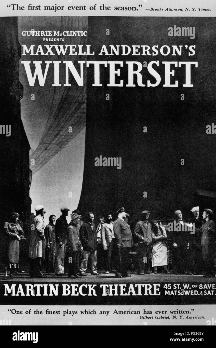 PLAY: WINTERSET, 1935. /nFlier for the Broadway play, 'Winterset,' by ...
