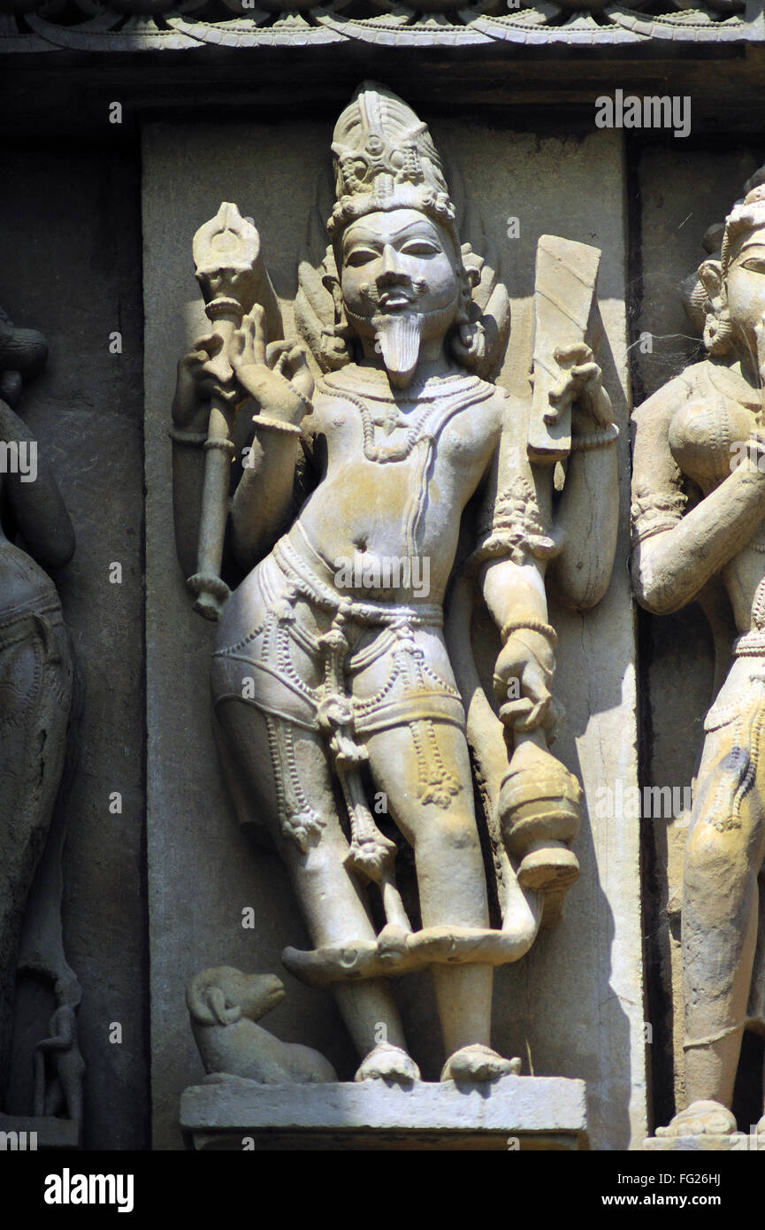 Agnidev sculpture on wall of vishvanath temple Khajuraho madhya pradesh ...