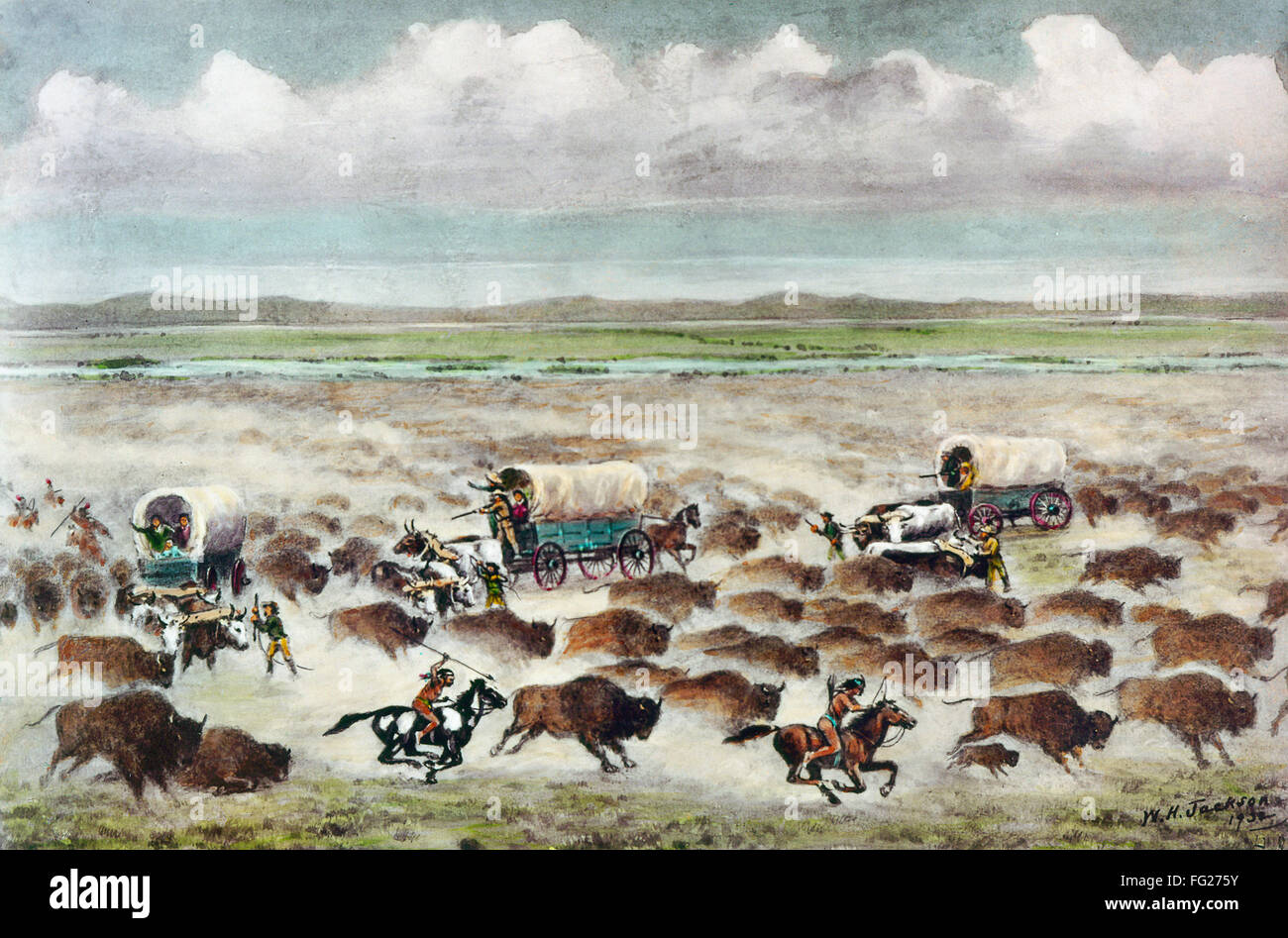 OREGON TRAIL: STAMPEDE. /nCovered wagons carrying settlers to the west ...