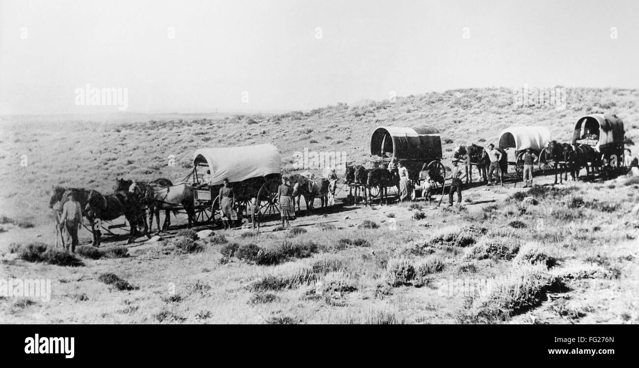 WYOMING: WAGON TRAIN. /nAn emigrant wagon train, Wyoming Territory ...