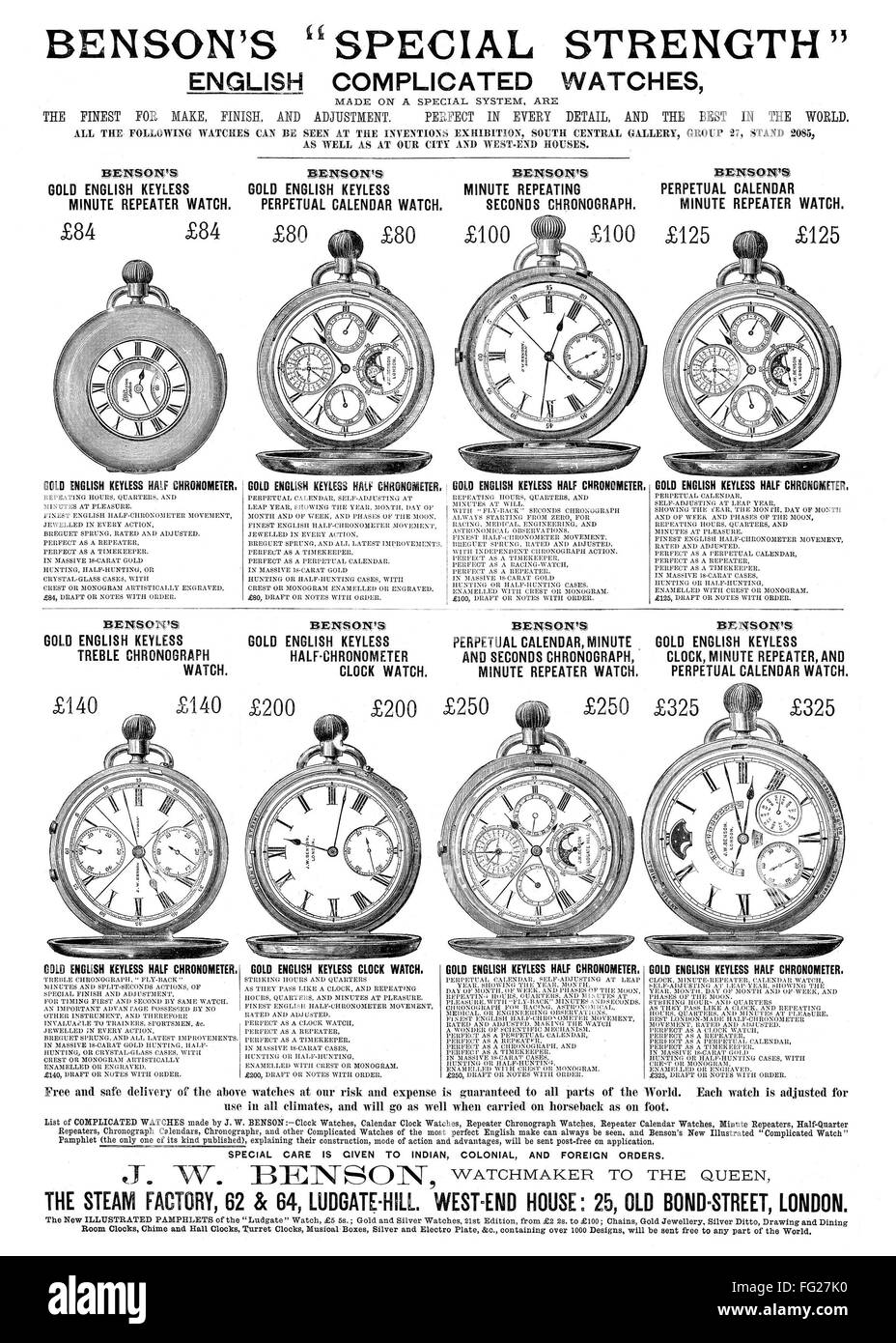 AD: POCKET WATCHES, c1885. /nEnglish advertisement for Benson's watches ...