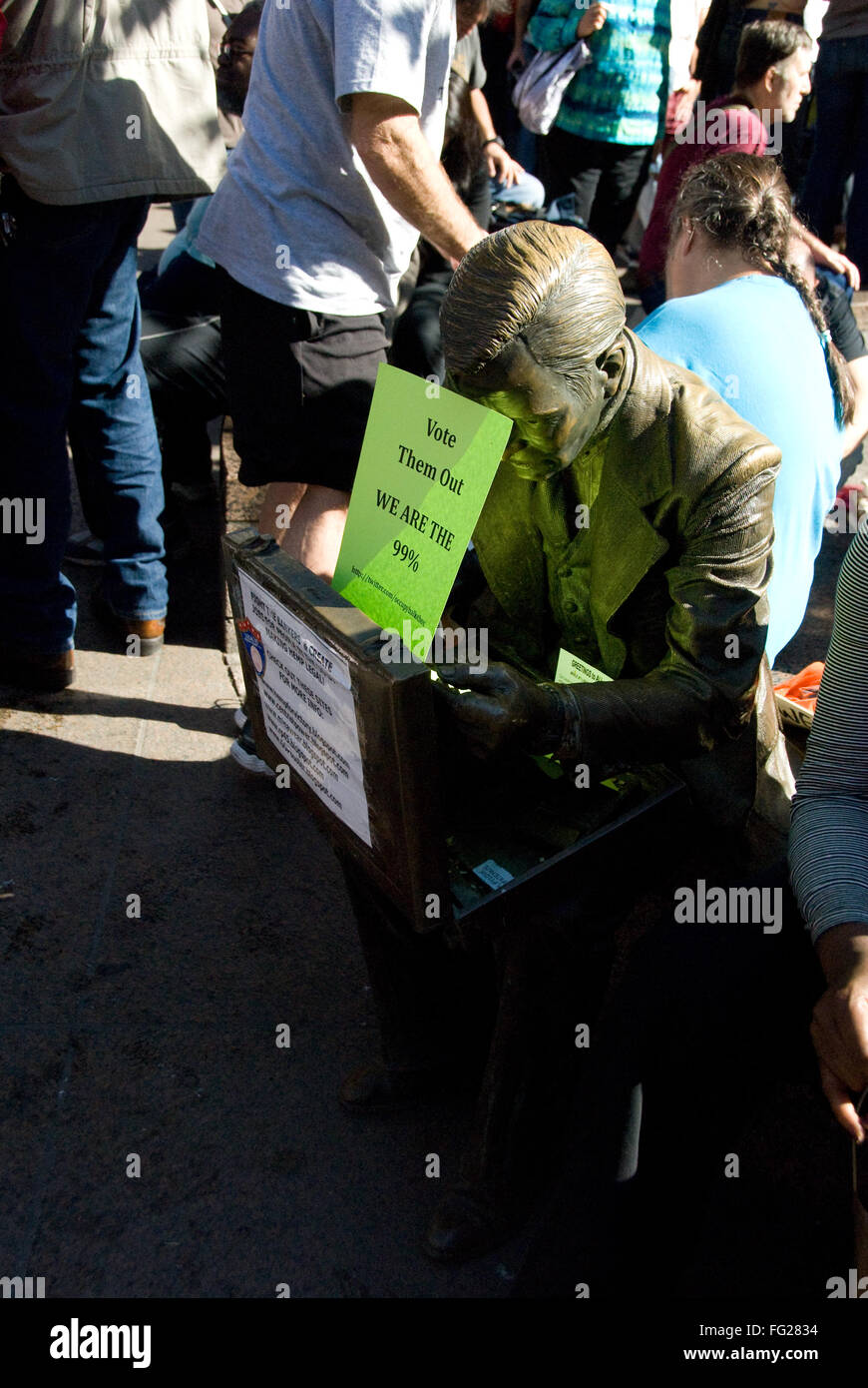 OCCUPY WALL STREET, 2011. /nA bronze sculpture 'Double Check' by J ...