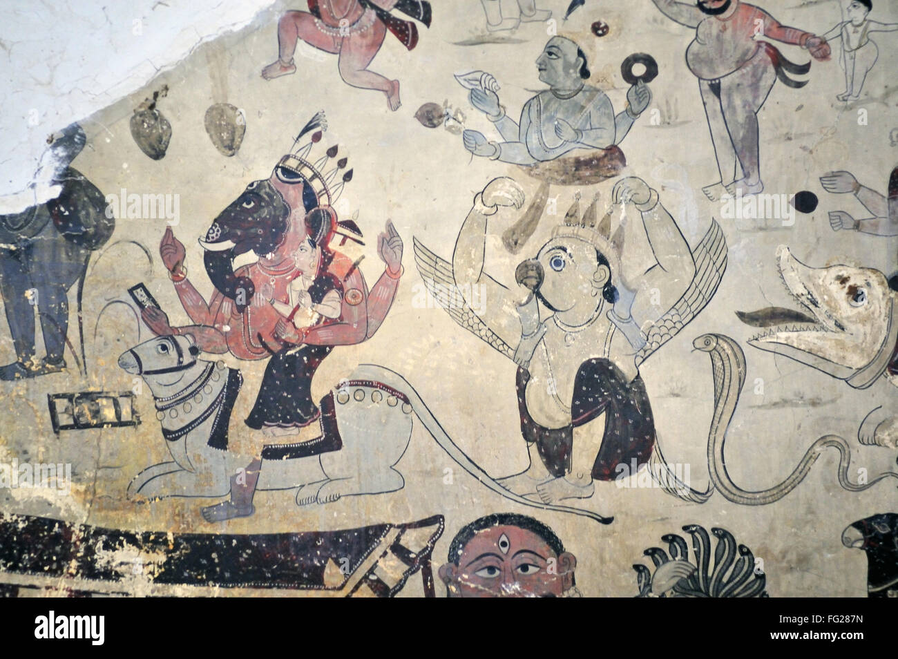 Ganesh on mouse and garuda painting orchha wall in lakshmi narayan ...
