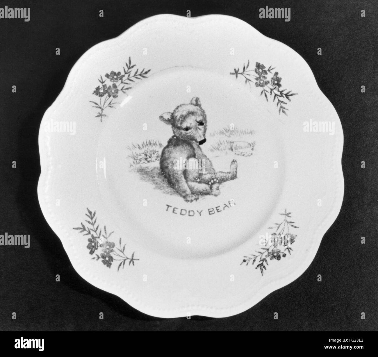 TEDDY BEAR PLATE. /nPlate painted with a teddy bear, American, early ...