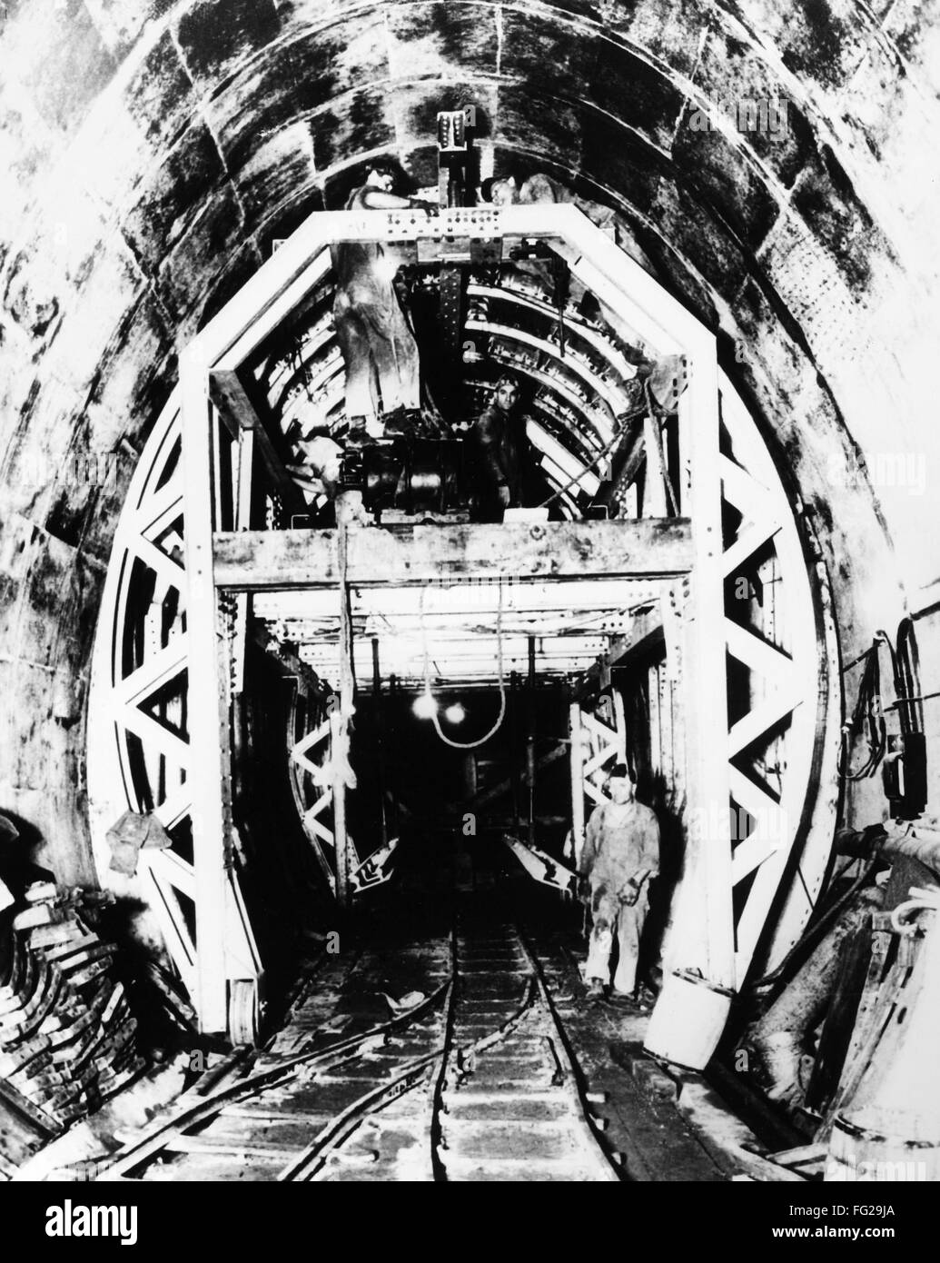ILLINOIS: SEWER, 1935. /nConstruction of a sewer tunnel leading to the ...
