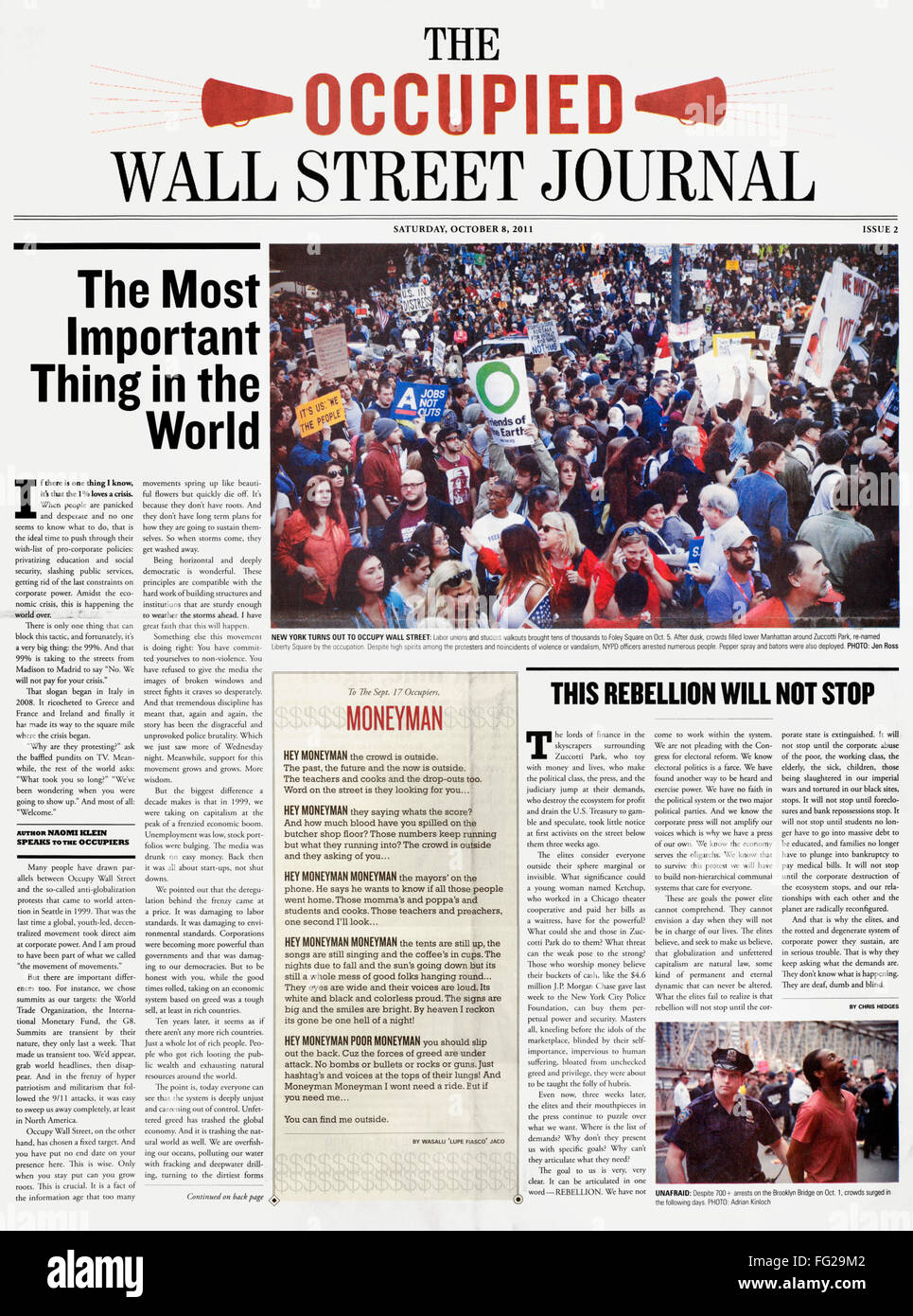OCCUPY WALL STREET, 2011. /nFront page of the second issue of The ...