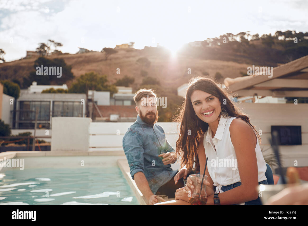 Young woman pool party hi-res stock photography and images - Alamy