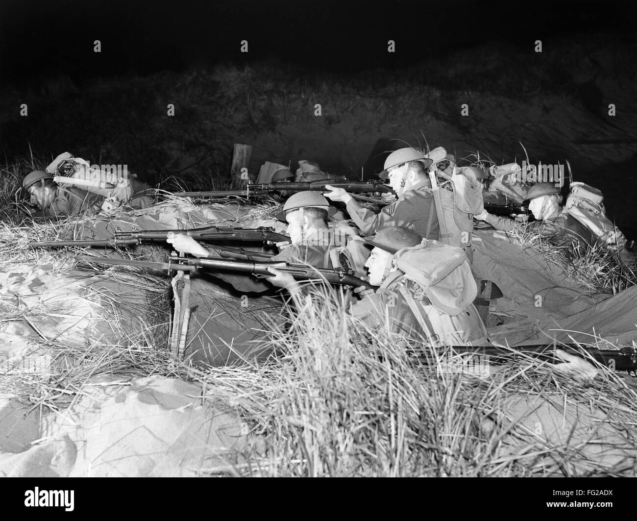U.S. ARMY: WAR GAMES, 1941. /nAmerican soldiers defending a beach ...