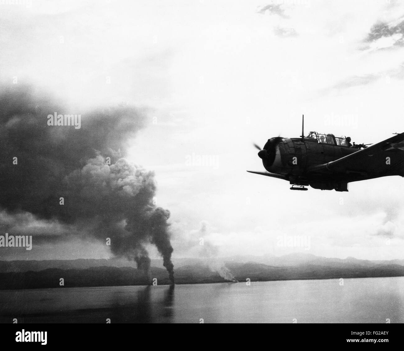 WWII: SOLOMON ISLANDS, 1942. /nAerial view of beached Japanese ...