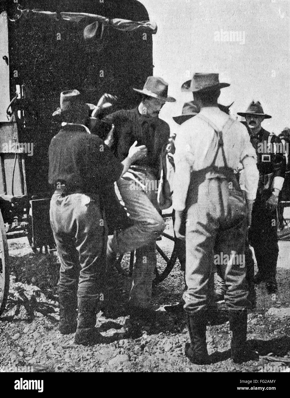 NEW YORK: CAMP WIKOFF, 1899. /nA sick soldier arriving at hospital at ...