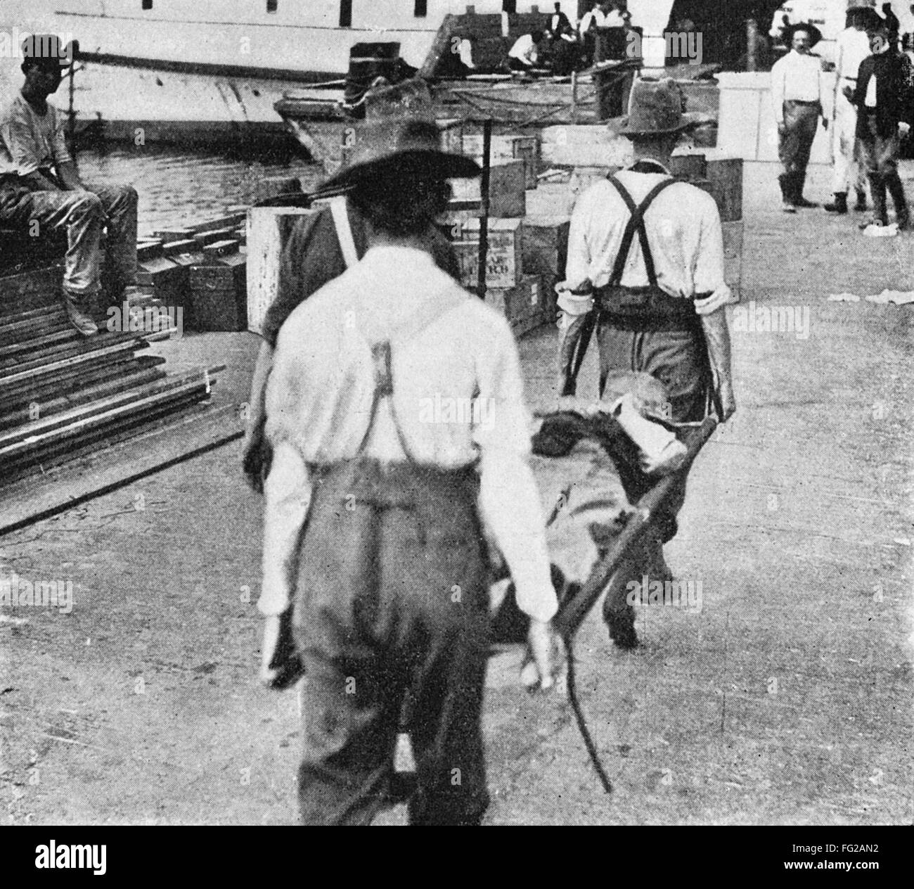 NEW YORK: CAMP WIKOFF, 1899. /nA sick soldier being carried on a ...