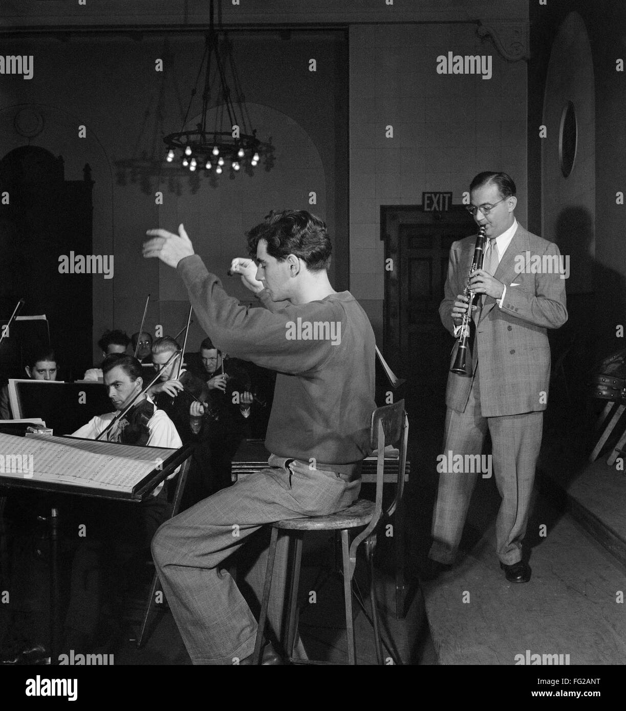 BERNSTEIN & GOODMAN, c1947. /nLeonard Bernstein, Benny Goodman, and Max ...