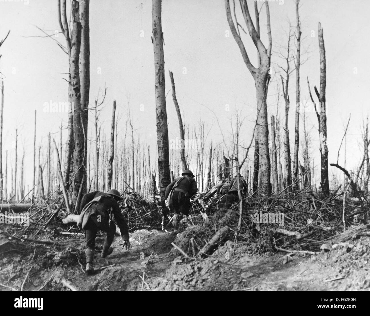 WORLD WAR I: ARGONNE, 1918. /nU.S. Marines climbing a hill in the Meuse ...