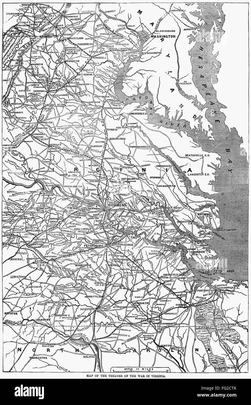 MAP: VIRGINIA, 1862. /n'Map of the theatre of the war in Virginia ...