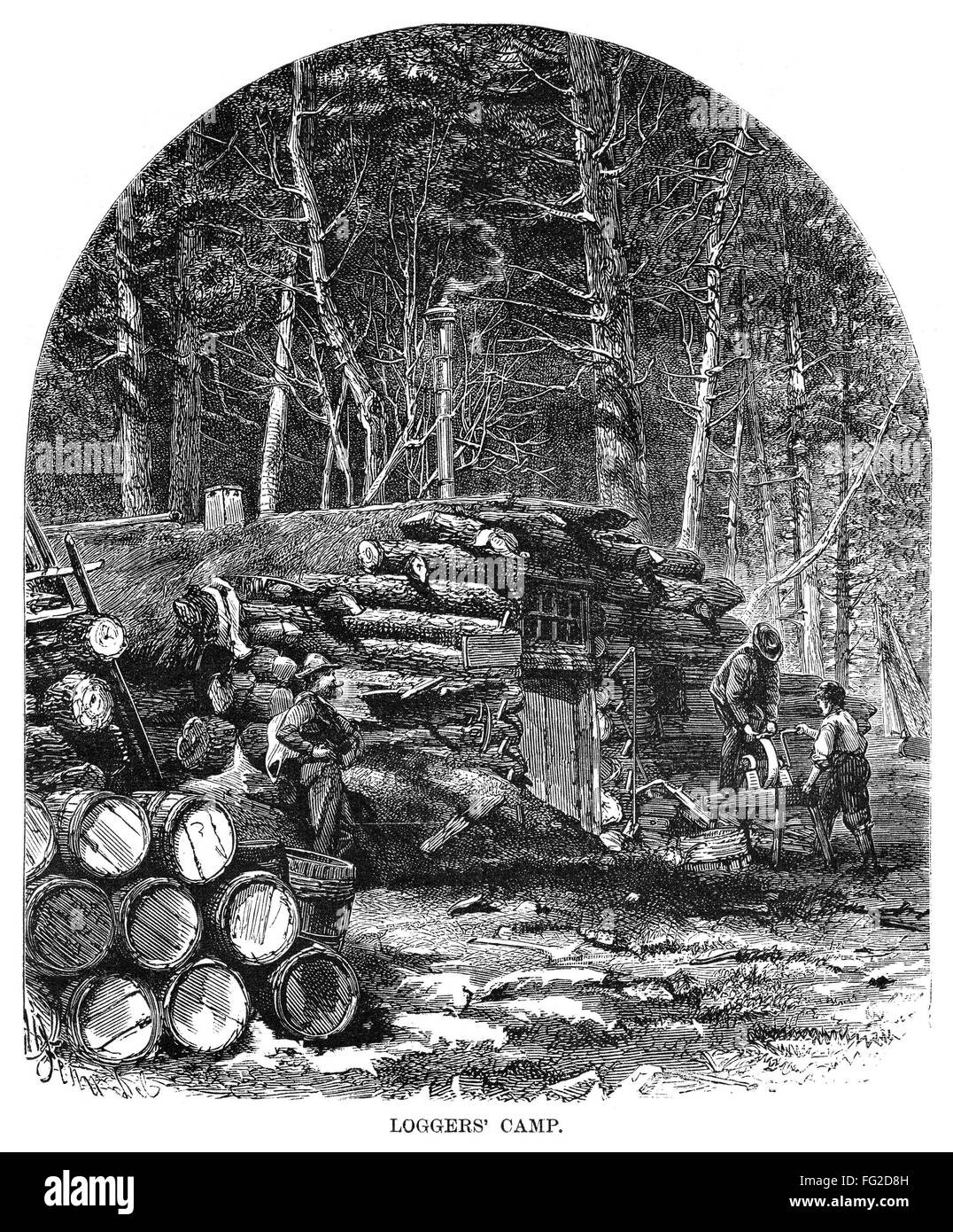 MINNESOTA: LOGGING, 1870. /nA loggers' camp in Minnesota. Wood ...