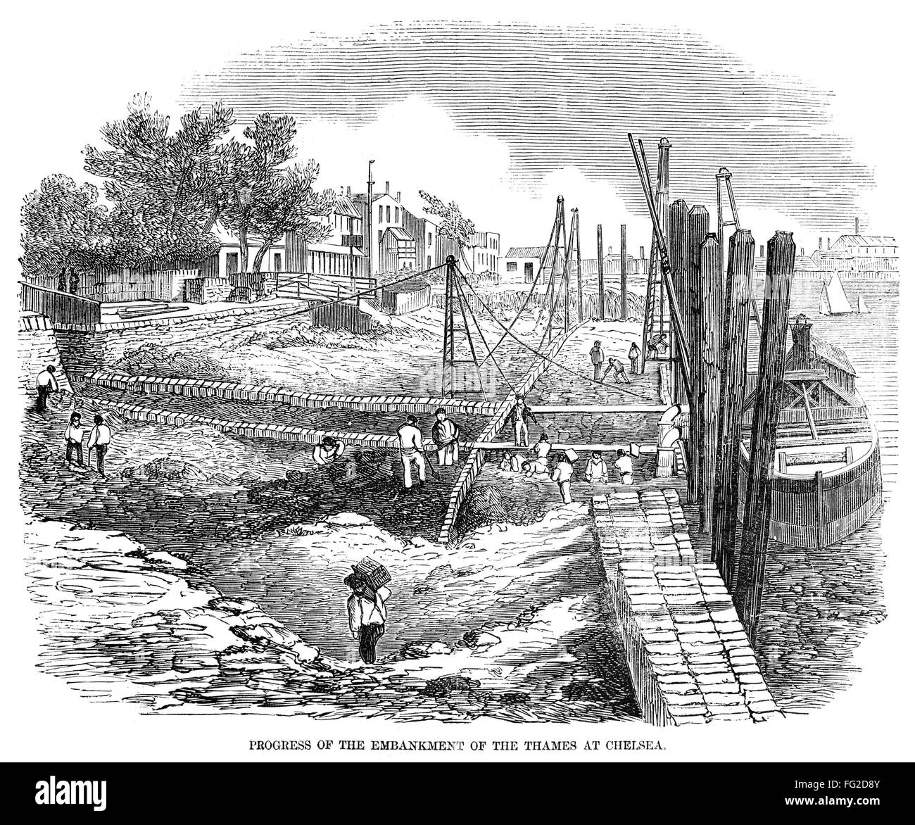THAMES EMBANKMENT, 1857. /nConstruction of the Thames River embankment ...