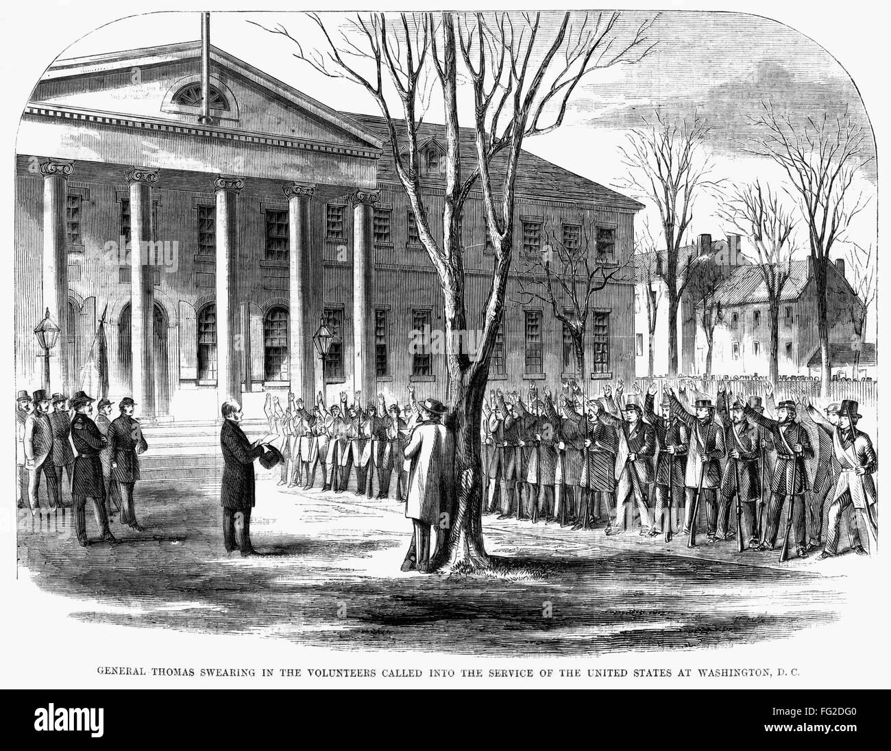 HARPER'S WEEKLY, 1861. /n'General Thomas swearing in the volunteers ...